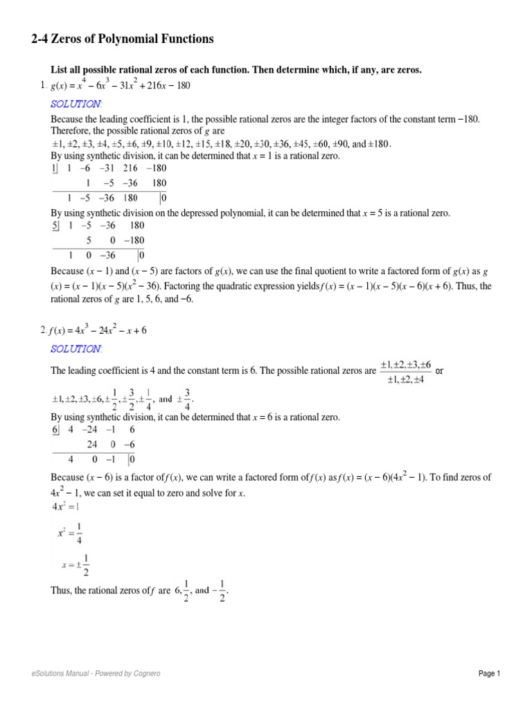 2-4 Zeros of Polynomial Functions | Download Free PDF | Factorization | Polynomial