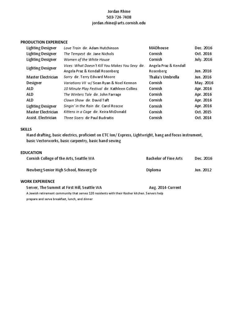 Production Experience: Angela Praz & Kendall Rosenberg Angela Praz ...