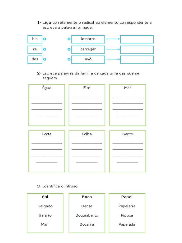 Familia de Palavras e Campo Lexical Exercicios
