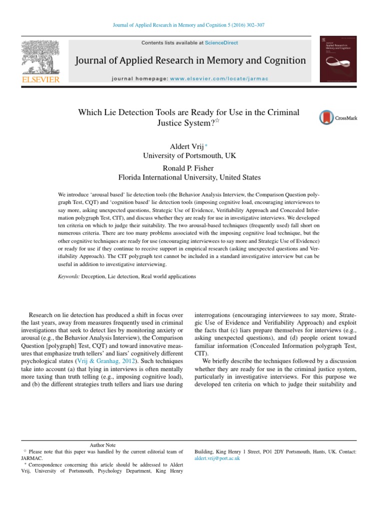 Which Lie Detection Tools Are Ready For Use in The CriminalJustice ...