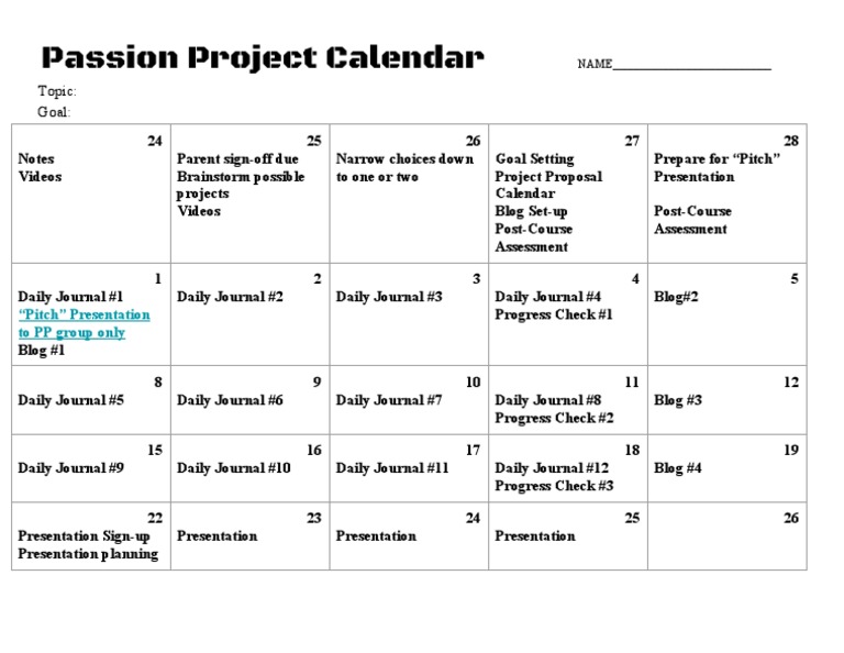 Passion Project Calendar Template | PDF