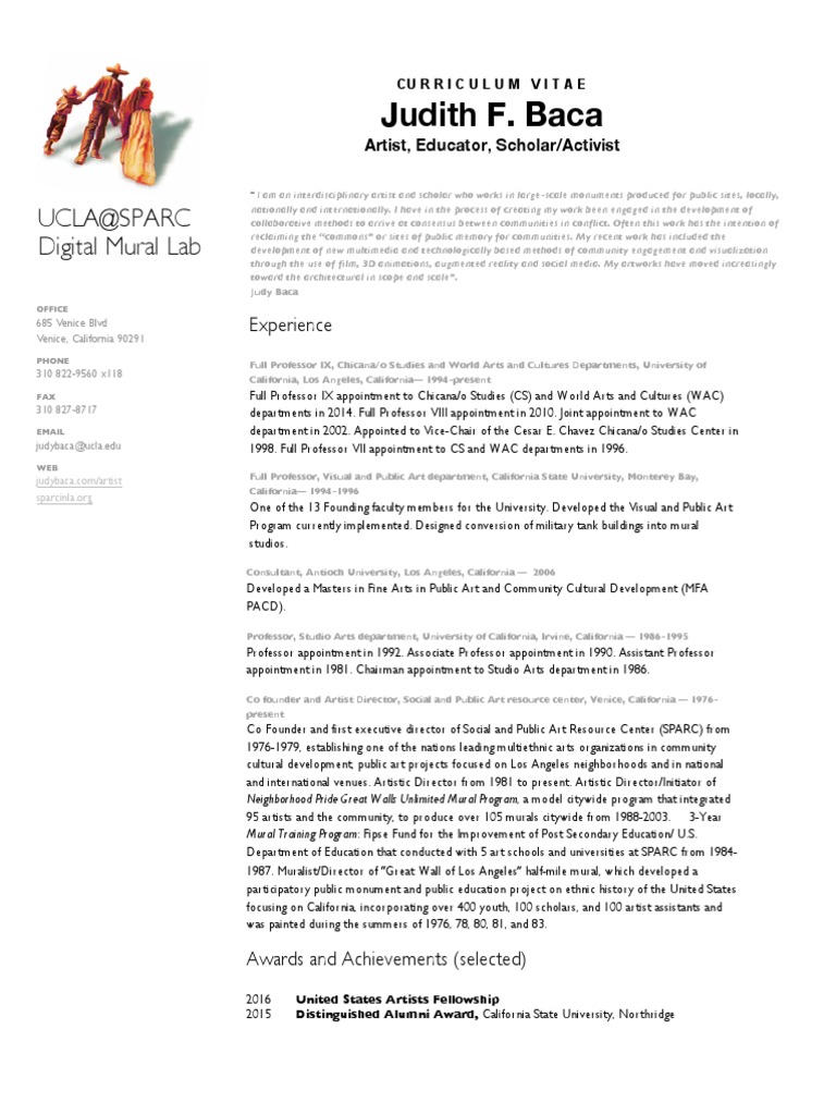 Judith Baca - CV Condensed - 2017 To UPDATE | Download Free PDF ...