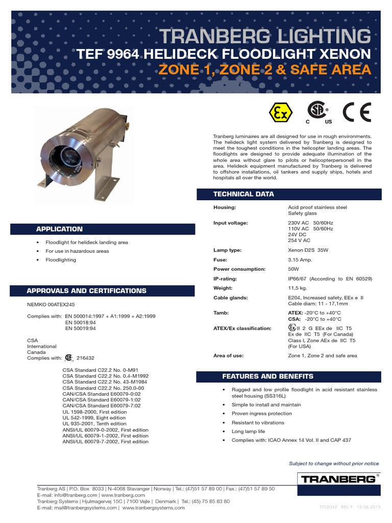 Helideck Floodlight Specifications | PDF | Lighting | Electric Power