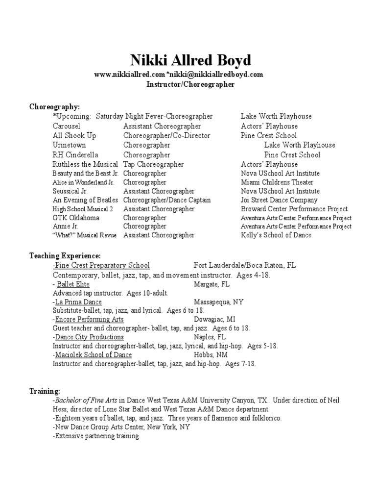 Choreography Resumé | PDF | Theatre | Performing Arts
