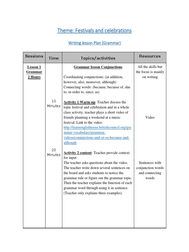 Writing Lesson Plan Grammar | PDF | Lesson Plan | Sentence (Linguistics)