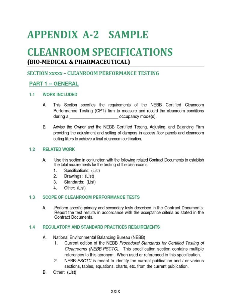 Cleanroom Performance Testing Specifications - Bio-Medical ...