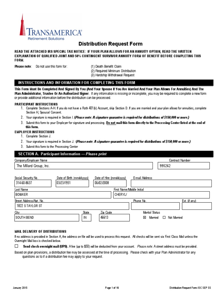 Distribution Request Form Instructions | PDF | Individual Retirement ...