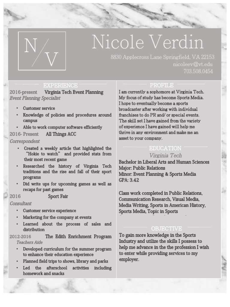 Final Resume 2017 | PDF | Virginia Tech | Public Relations