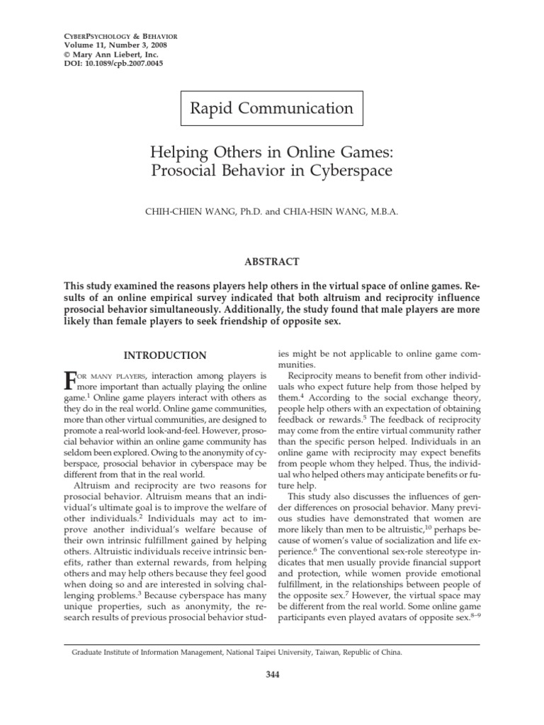 Helping Others in Online Games | PDF | Altruism | Cyberspace