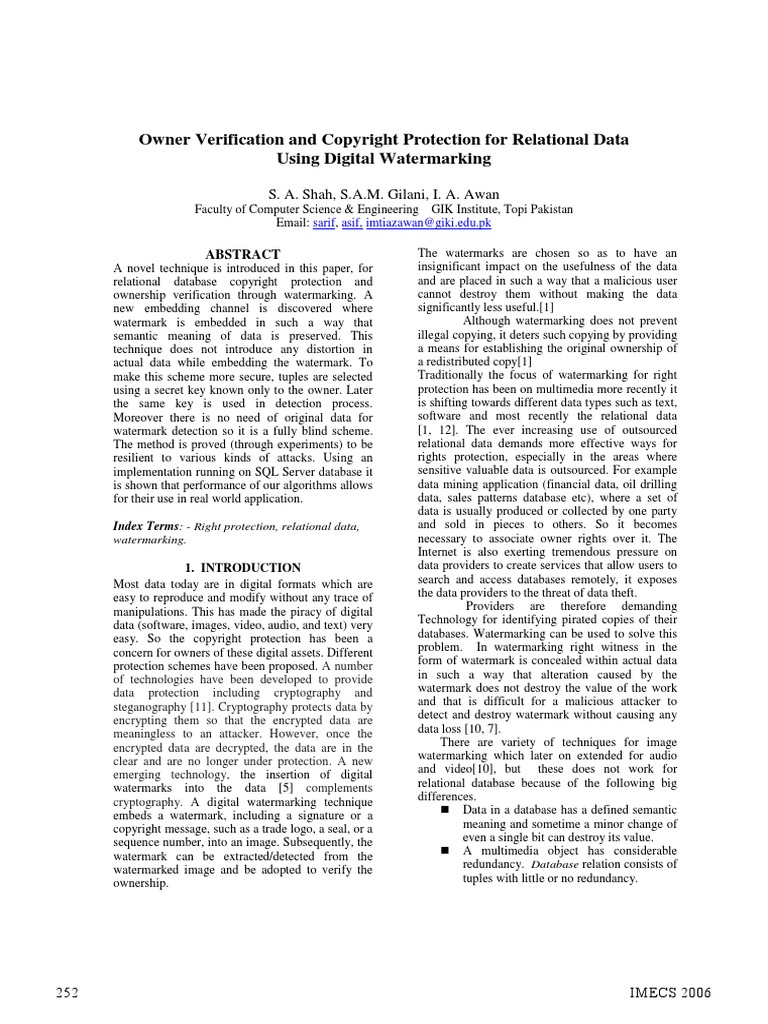 2 - 40 - 75 - Owner Verification and Copyright Protection For Relational Data Using Digital ...