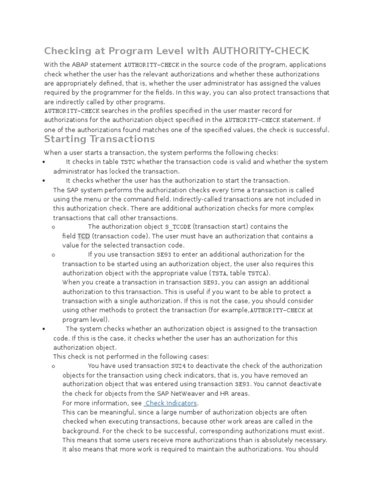 Checking at Program Level With AUTHORITY-CHECK | PDF | Database ...