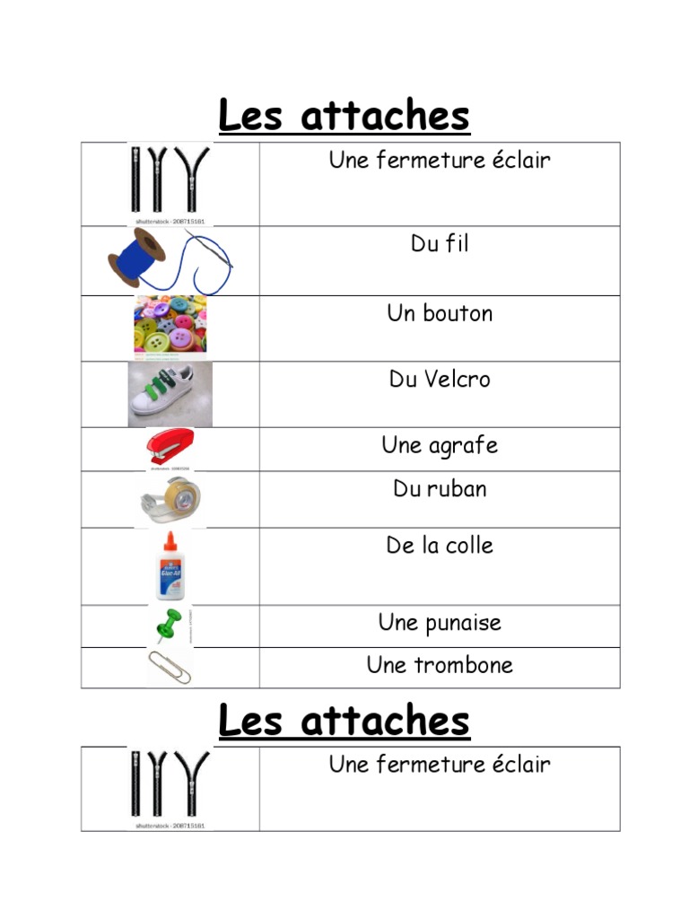 Les Attaches Vocabulary Sheet | PDF