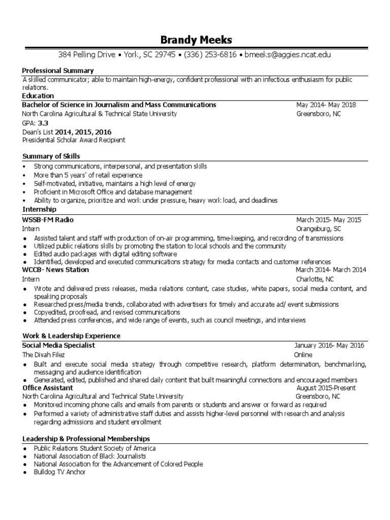 Brandy Meeks | PDF | Mass Media | Internship