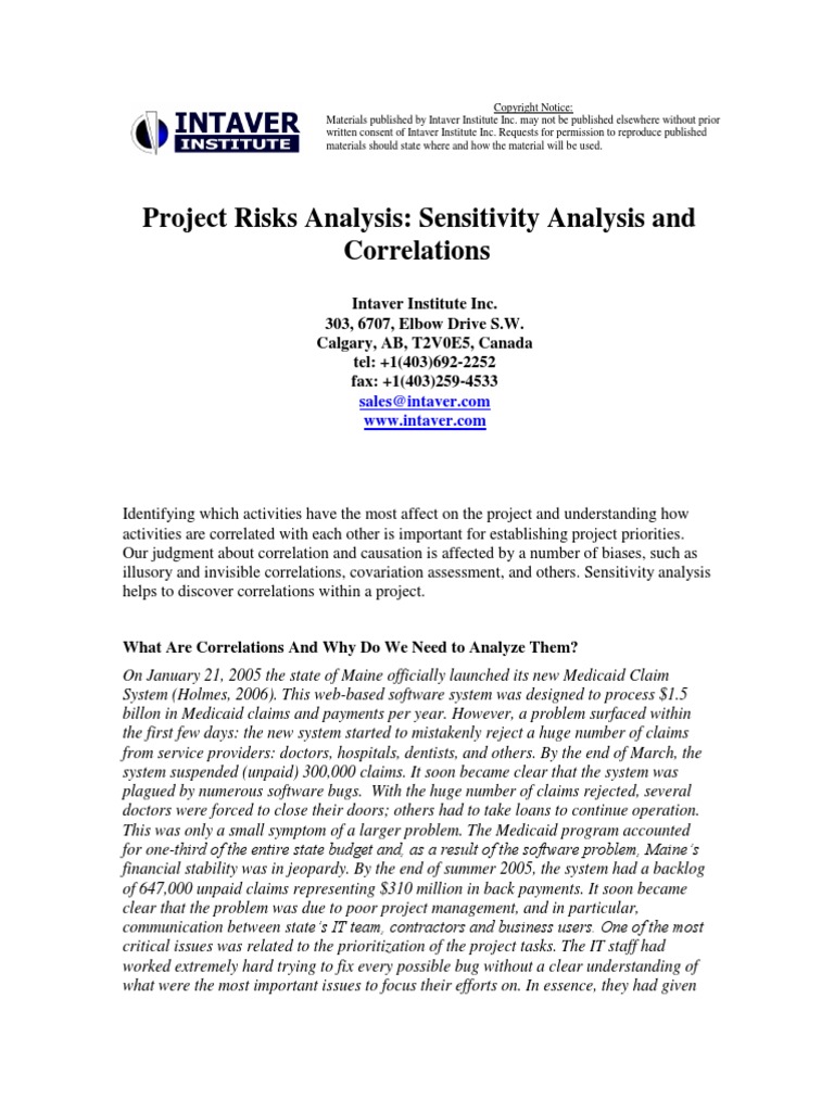 Project Risks Analysis: Sensitivity Analysis and Correlations | PDF ...