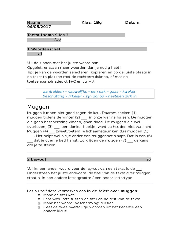 Toets Thema 9 Les 3 Leerling | PDF