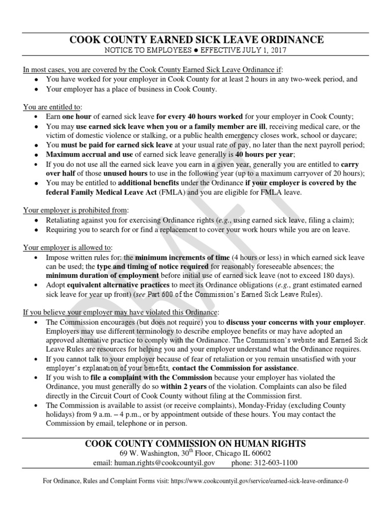 Draft Model Earned Sick Leave Notice Employees Workplace Poster Posted ...