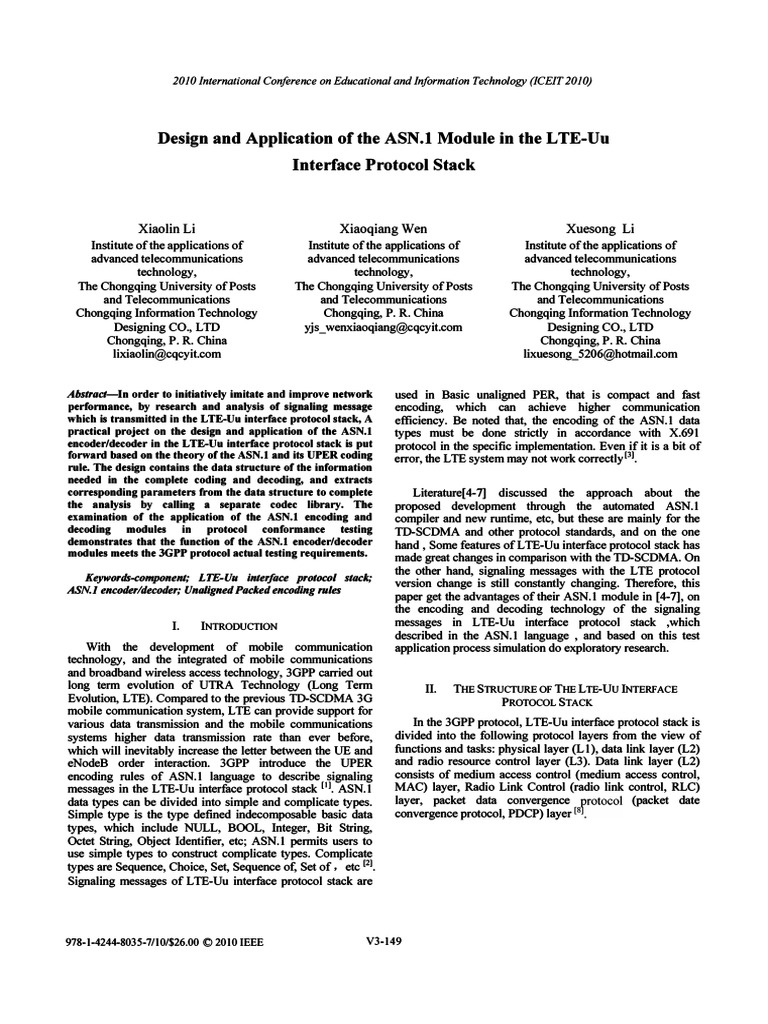 Design And Application Of The Asn 1 Module In The Lte Uu Interface Protocol Stack Pdf Pdf
