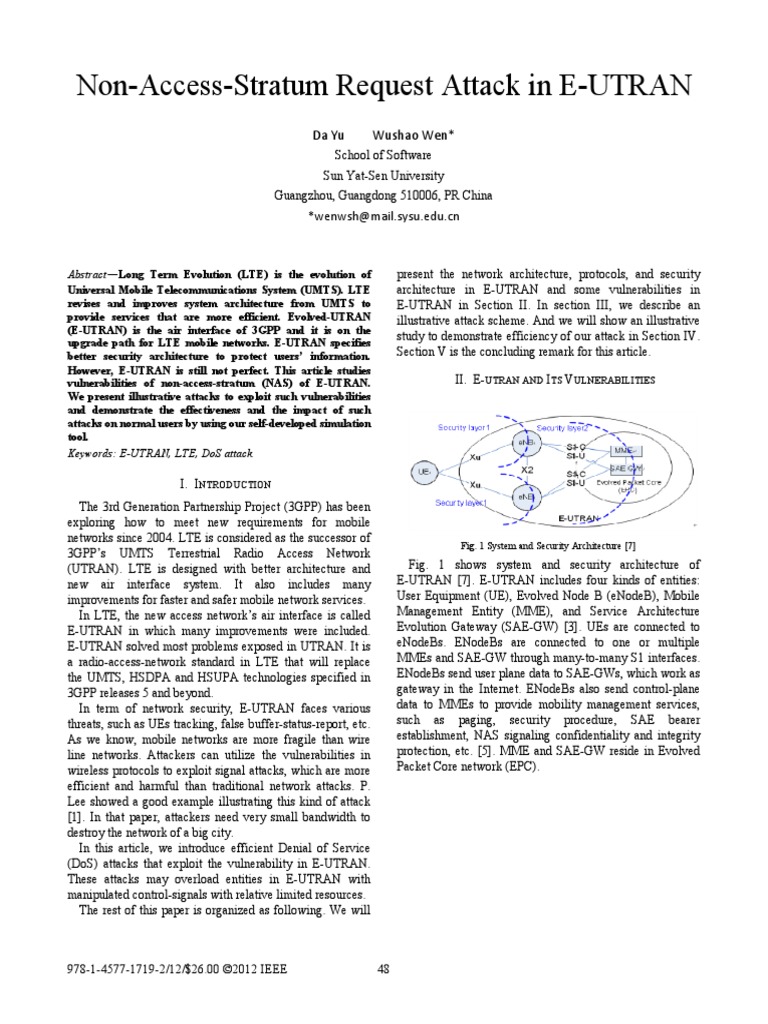 Non-Access-Stratum Request Attack in E-UTRAN PDF | PDF ...