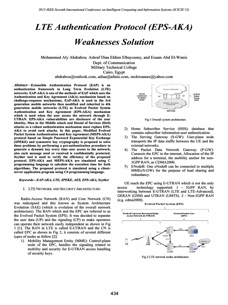 LTE Authentication Protocol (EPS-AKA) PDF | PDF | Networks | Computer ...
