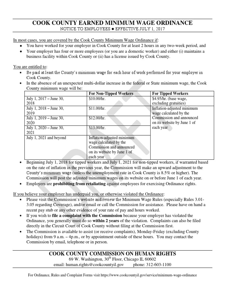 Draft Model Minimum Wage Notice Employees Workplace Poster | Wage ...