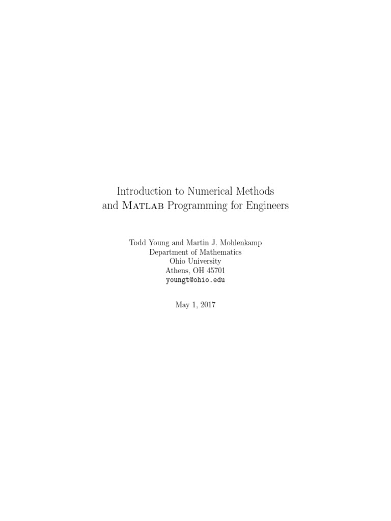 Introduction To Numerical Methods And Matlab Programming For Engineers