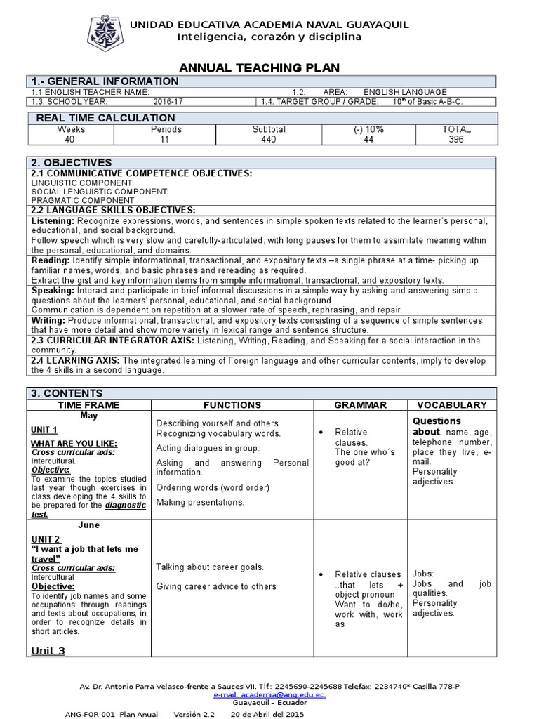 Annual Teaching Plan: 1.-General Information | PDF | Linguistics ...