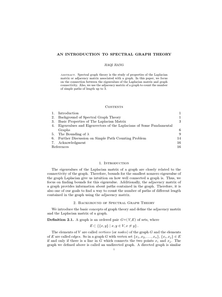 Spectral Graph Theory Basics | PDF | Eigenvalues And Eigenvectors ...