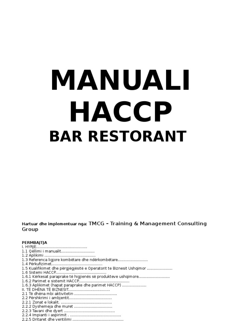 Manuali Haccp: Bar Restorant