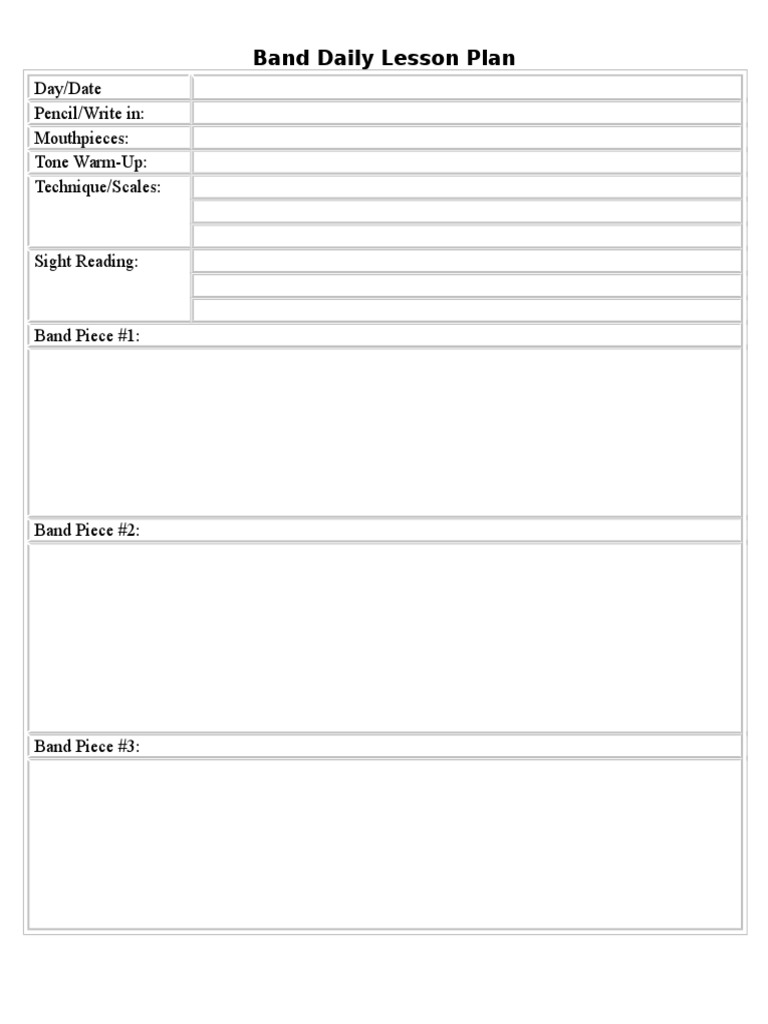 Band Daily Lesson Plan Template | PDF | Language Arts & Discipline ...