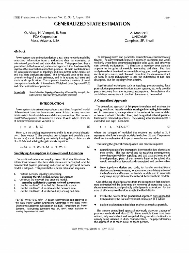 Generalized State Estimation | PDF | Errors And Residuals | Data Analysis