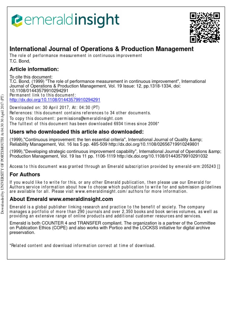 The Role of Performance Measurement in Continuous Improvement - Bond ...