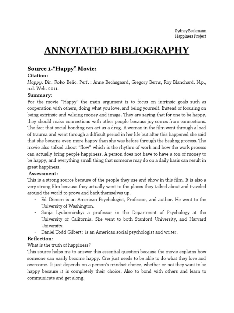 Annotated Bibliography | Happiness | Personal Growth