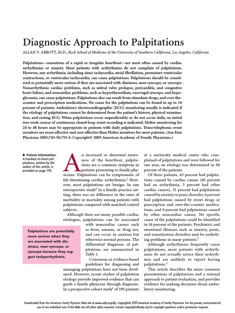 Diagnostic Approach To Palpitations | PDF | Cardiac Arrhythmia | Heart