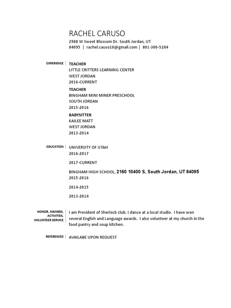 Rachel Caruso: Teacher | PDF