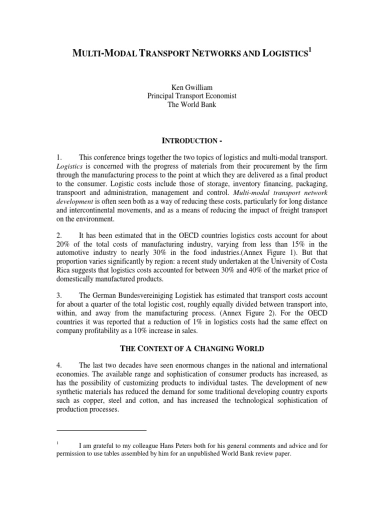 Multi-Modal Transport Networks and Logistics | PDF | Logistics | Cargo
