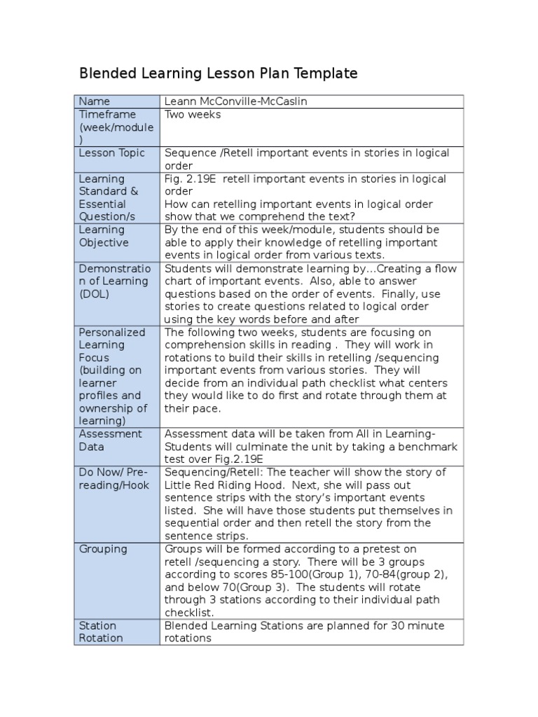 Blended Learning Lesson Plan Template | PDF | Educational Assessment ...