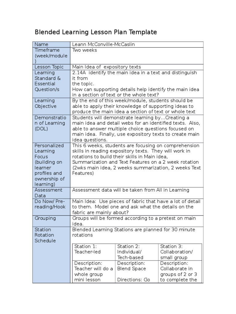 Blended Learning Lesson Plan Template | PDF | Educational Assessment ...