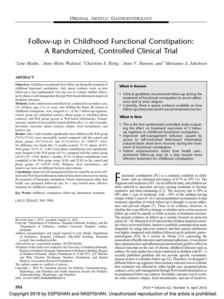 Follow Up in Childhood Functional Constipation A.17 | PDF ...