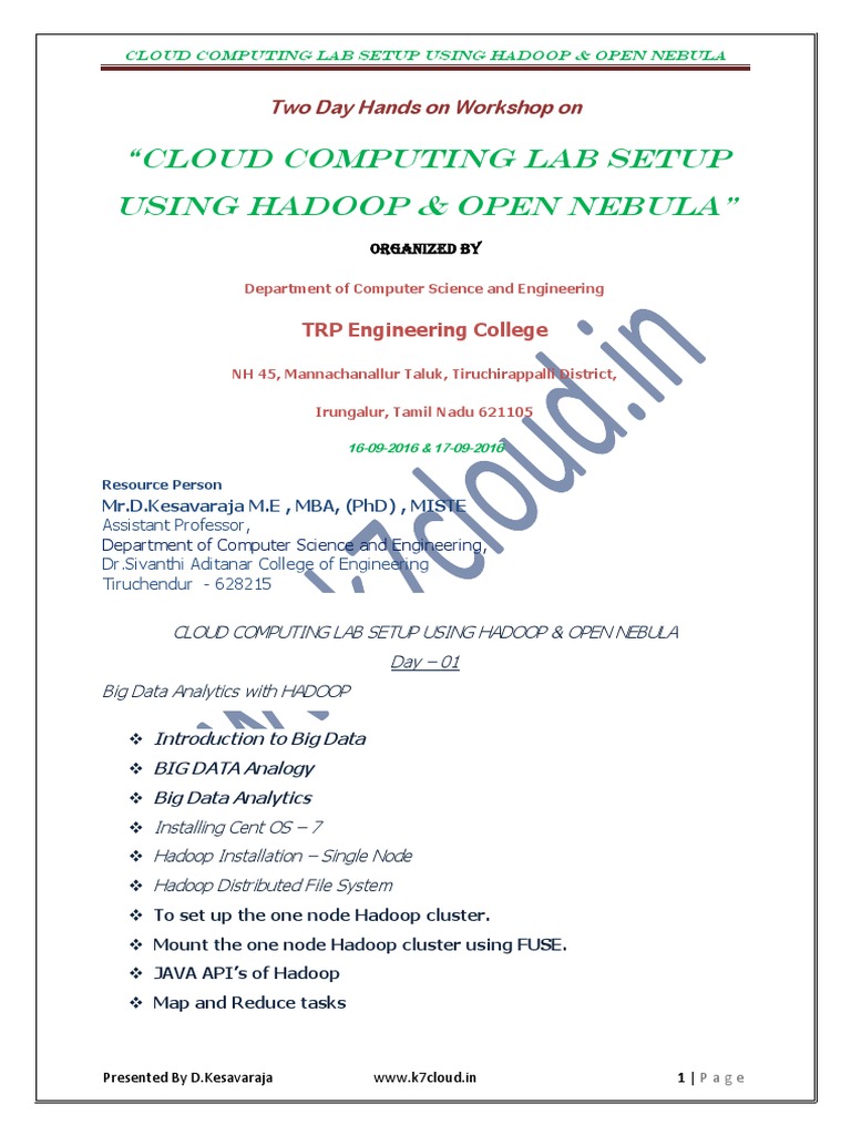 Cloud Computing Lab Setup Using Hadoop & Open Nebula | Download Free PDF | Apache Hadoop ...