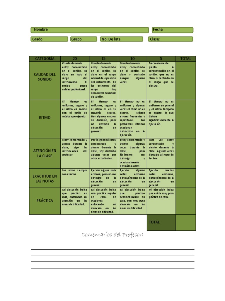 Rubrica Practica Instrumental | PDF | Ritmo | Musicología