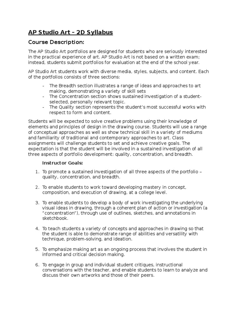 AP Studio Art - 2D Syllabus: Course Description | PDF | Composition ...