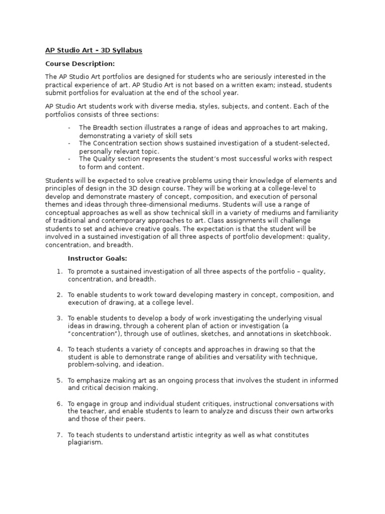AP Studio Art - 3D Syllabus Course Description | Download Free PDF ...
