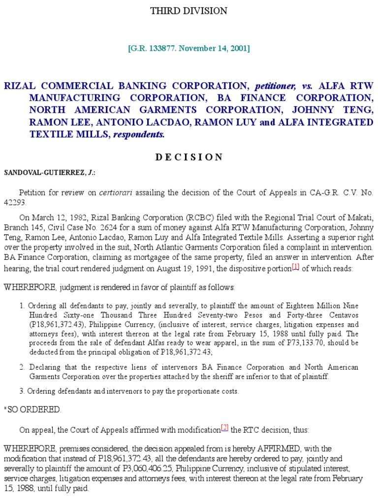 RCBC vs. Alfa | PDF | Interest | Liquidated Damages