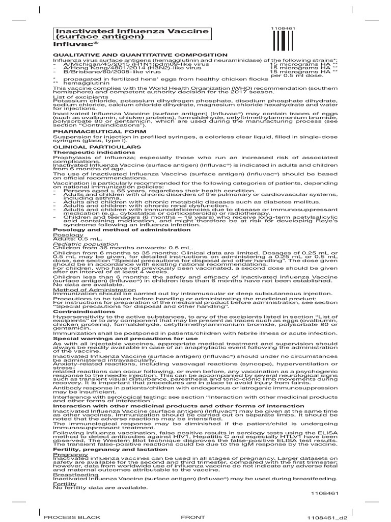 Influvac Insert 2017 | PDF | Influenza Vaccine | Vaccines