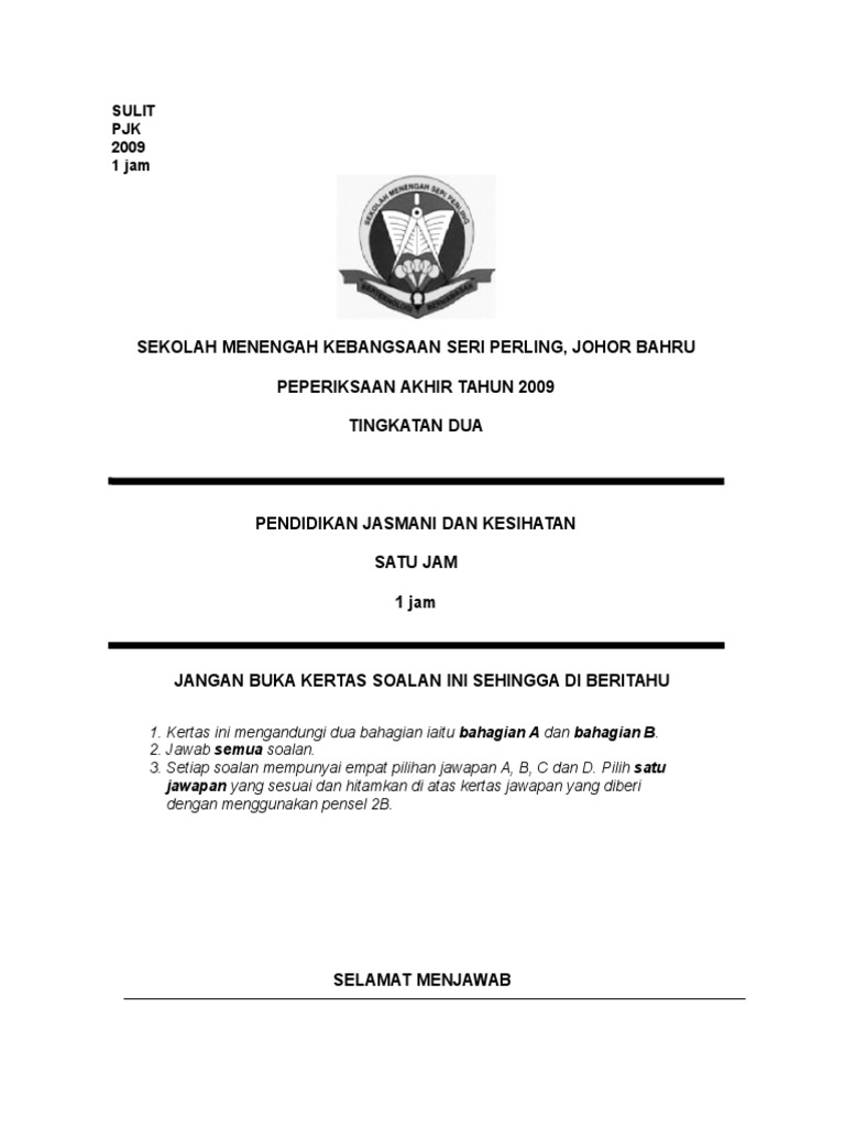 Soalan PJK Form 2 Akhir Tahun | PDF