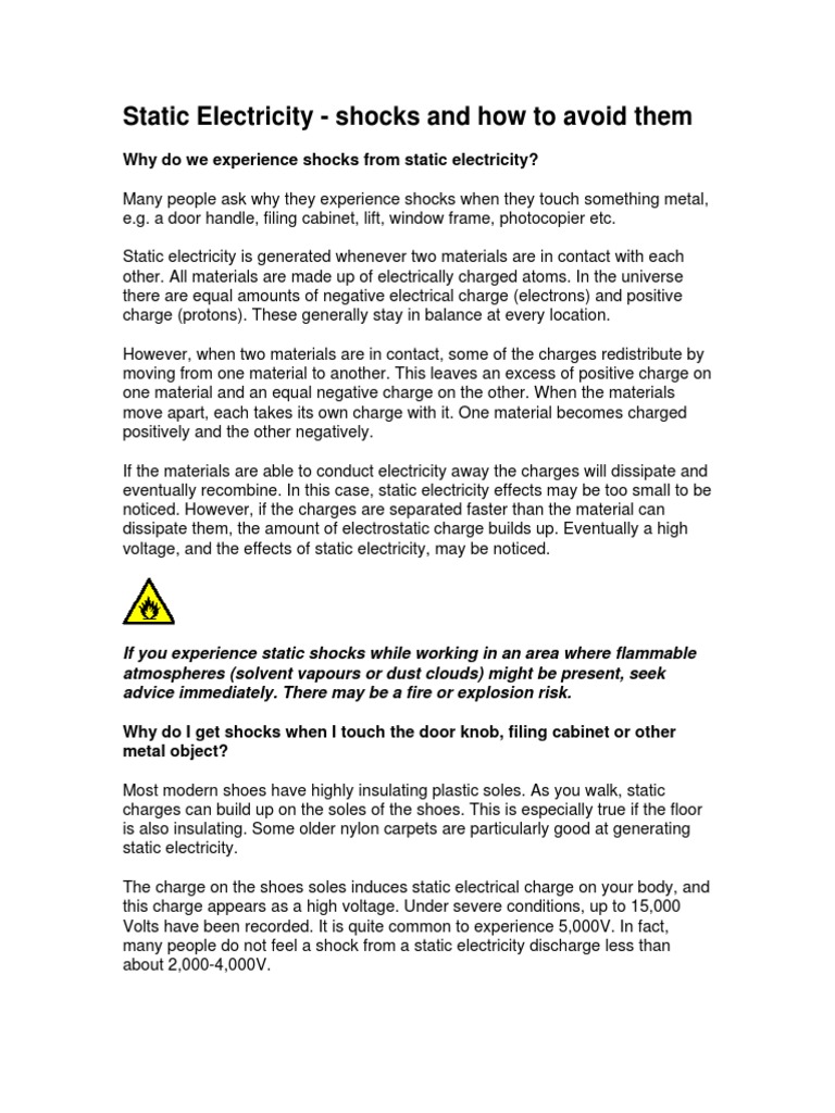 Static Electricity - Shocks & How To Avoid Them | PDF | Electrostatics ...
