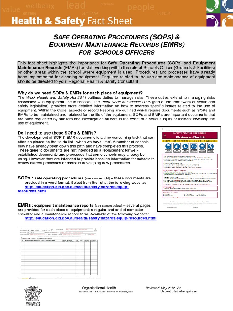 Safe Operating Procedures Equipment Maintenance | PDF | Electronic ...