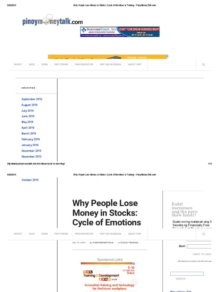 Why People Lose Money in Stocks - Cycle of Emotions in Trading ...