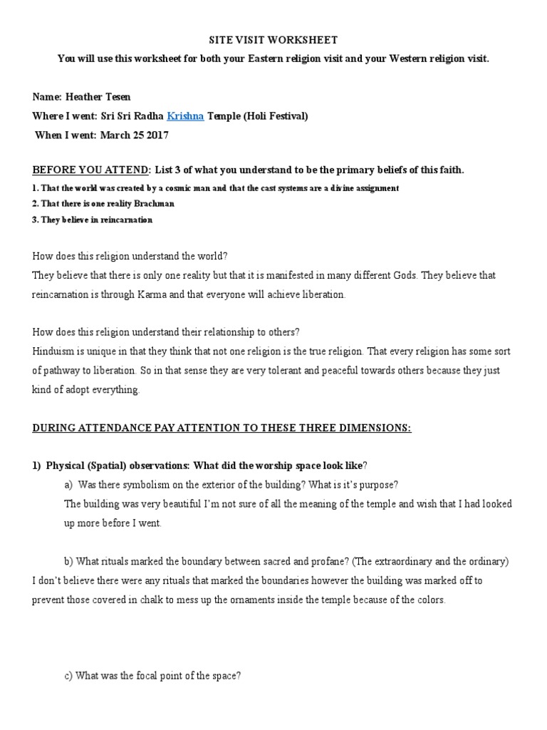 Site Visit Worksheet | Download Free PDF | Rituals | Temple