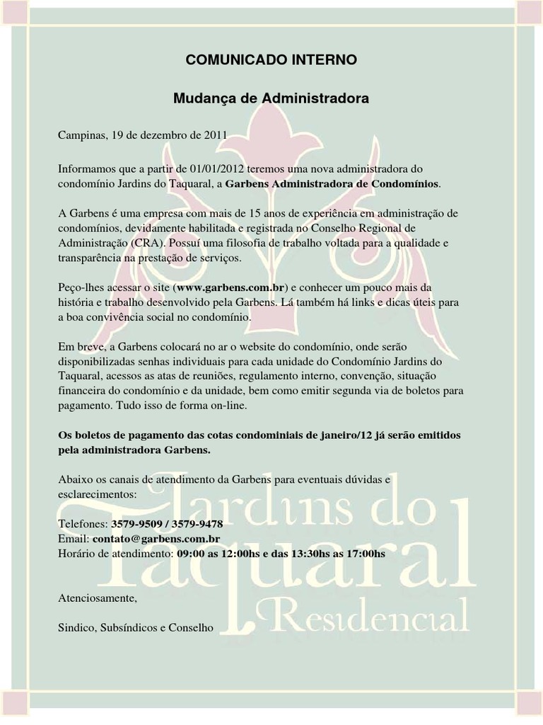 Comunicado Interno - 005 - Nova Administradora